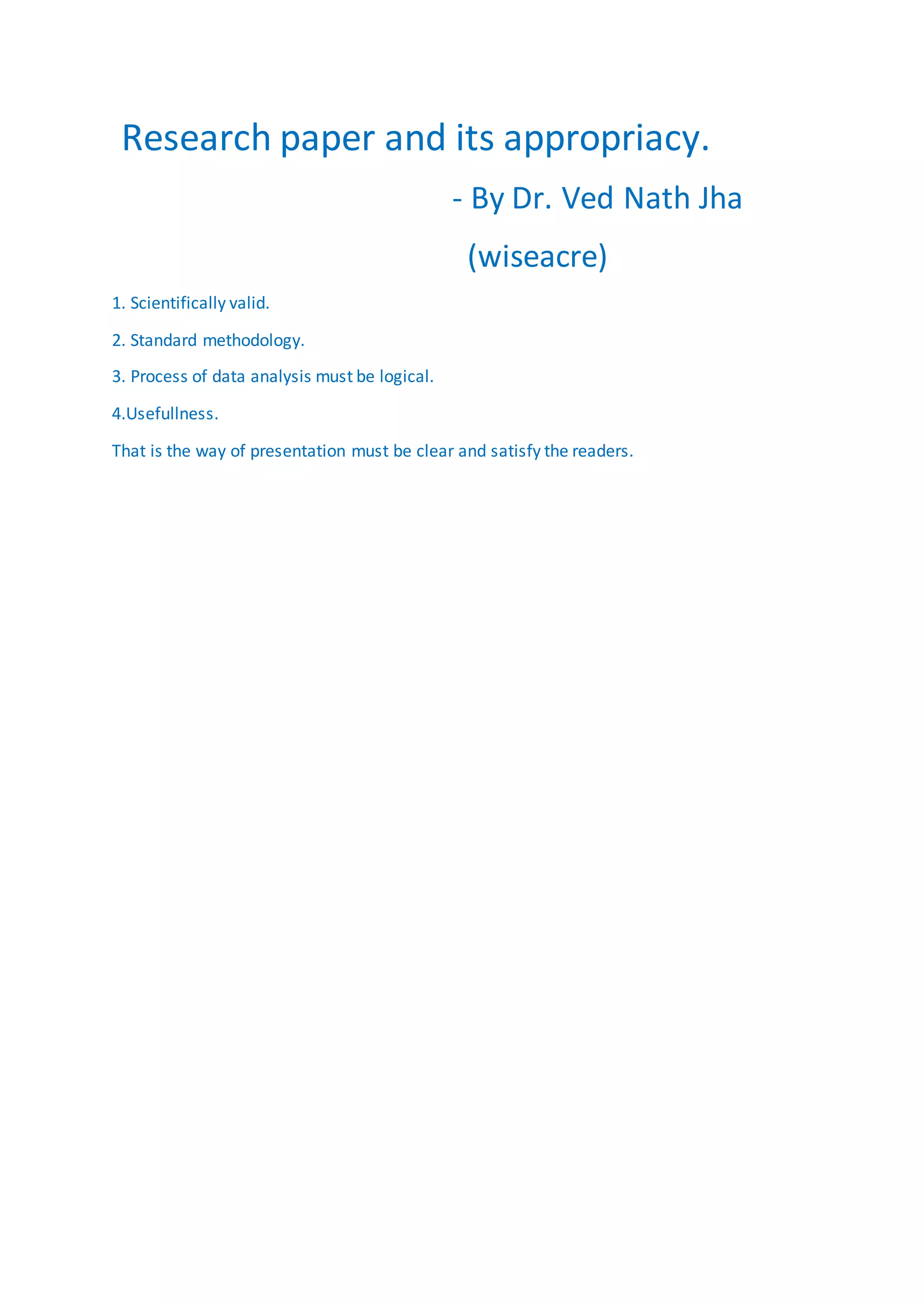 Research paper and its appropriacy by dr. ved nath jha | DOCX