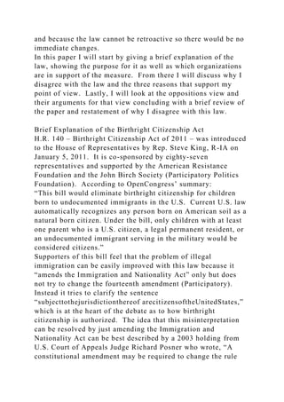 Research Paper ExampleH.R. 140 - Birthright Citizenship Act of.docx