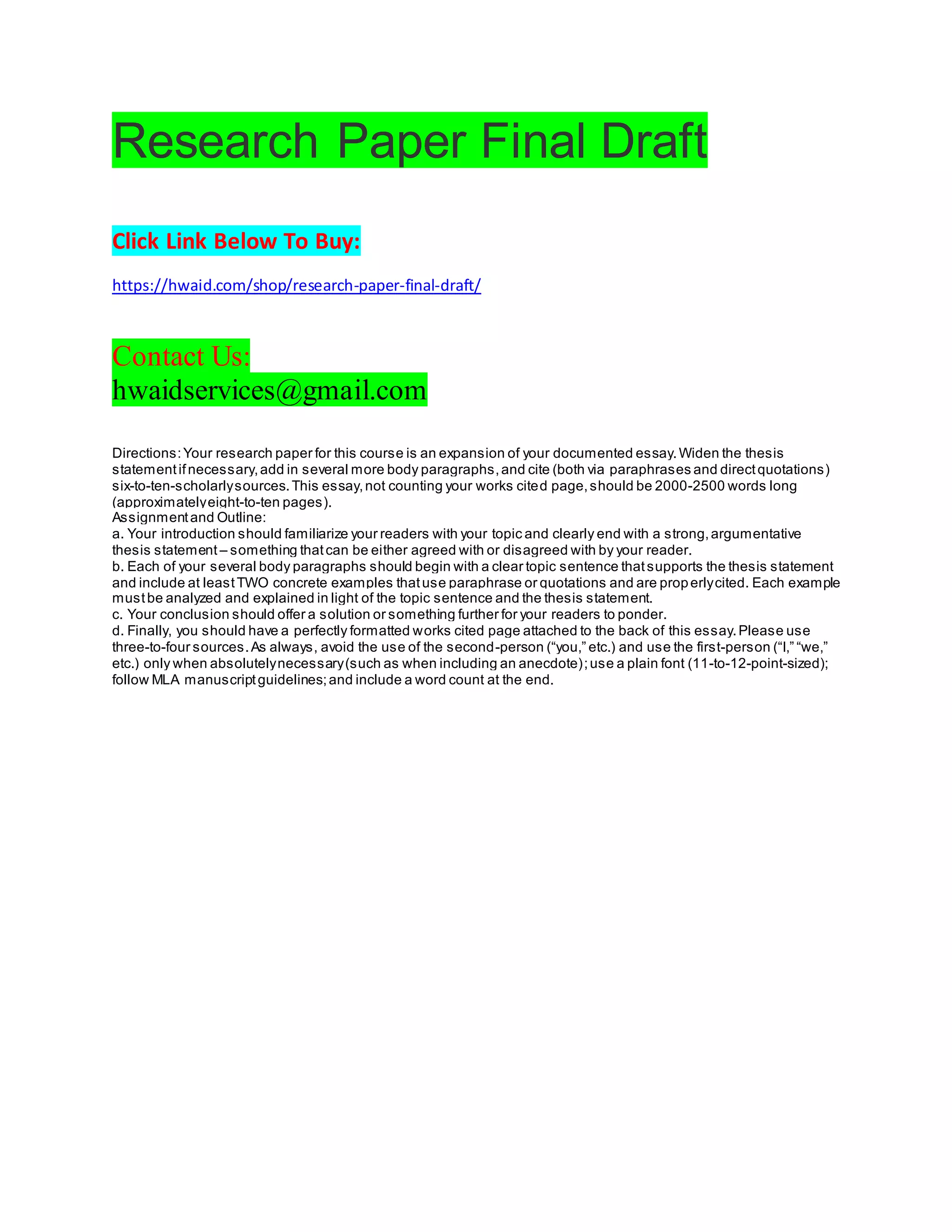 Research paper final draft | DOCX