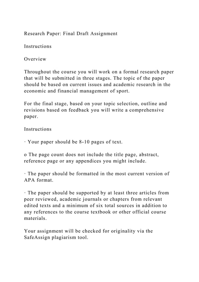 Research Paper Final Draft AssignmentInstructionsOverview.docx