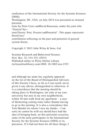 Research PaperGeneral Systems Theory Its Past andPote.docx