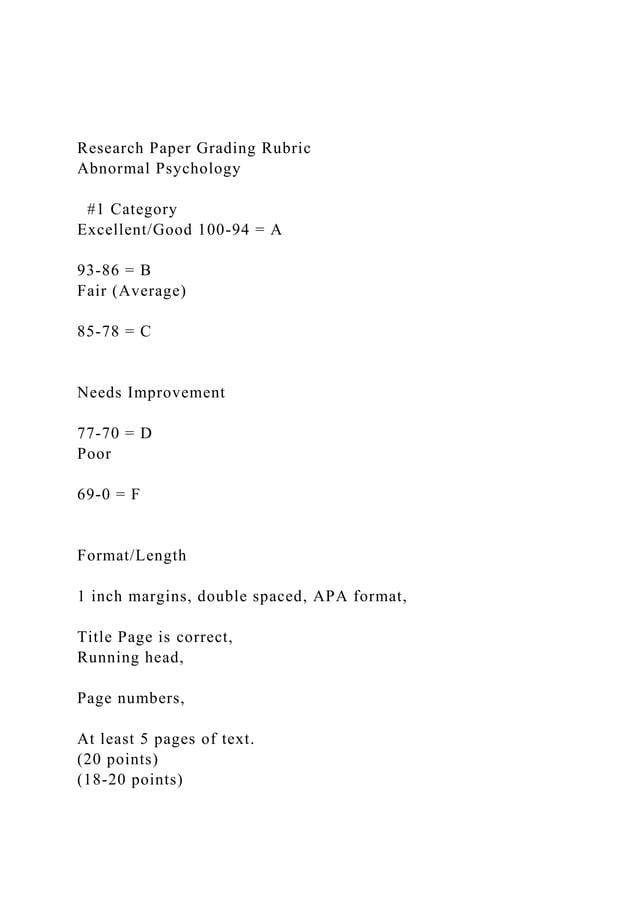 Research Paper Grading RubricAbnormal Psychology #1 Categ.docx