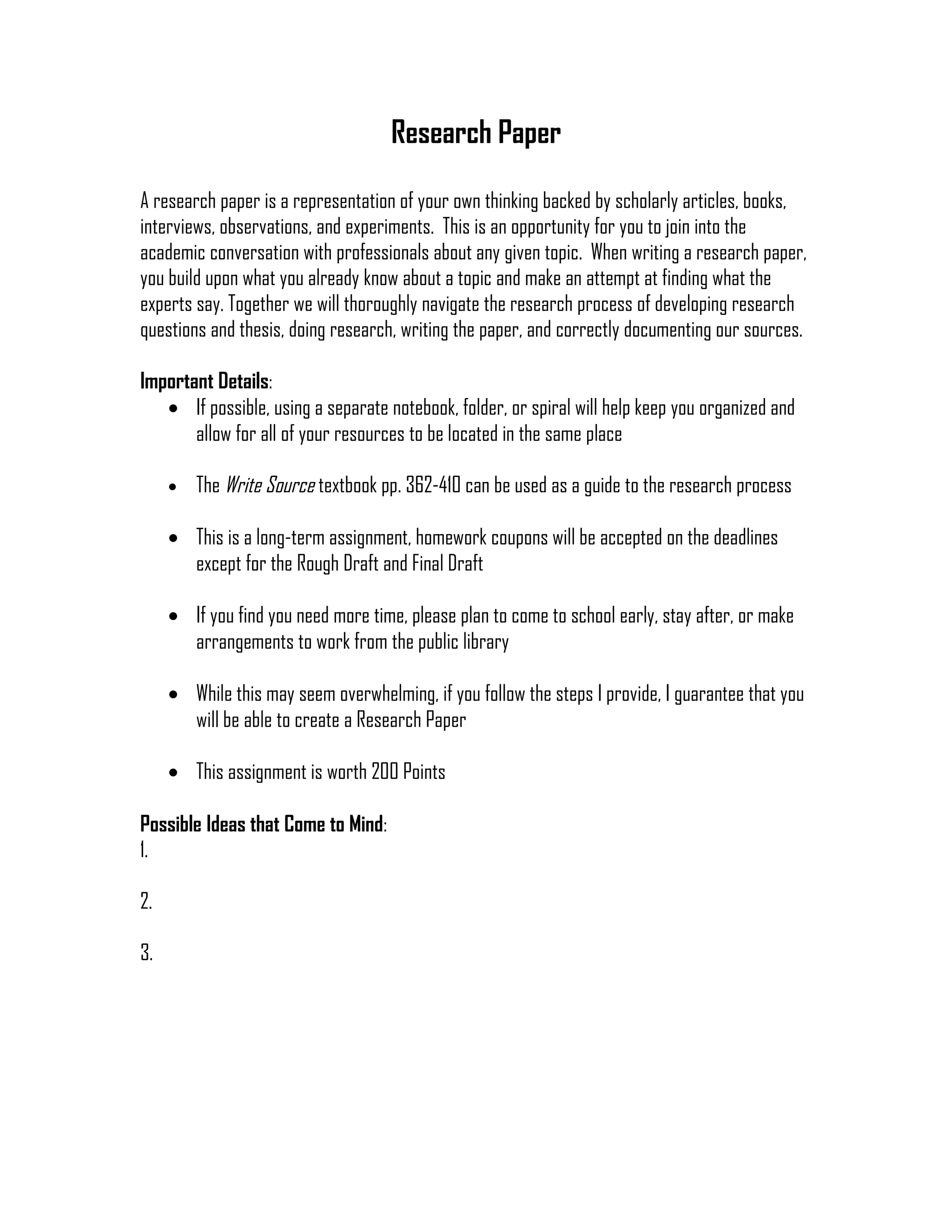 Research paper guidelines and deadlines | DOC