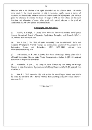 Use of Social Media by Urban Indian Youth and its impact on Social ...