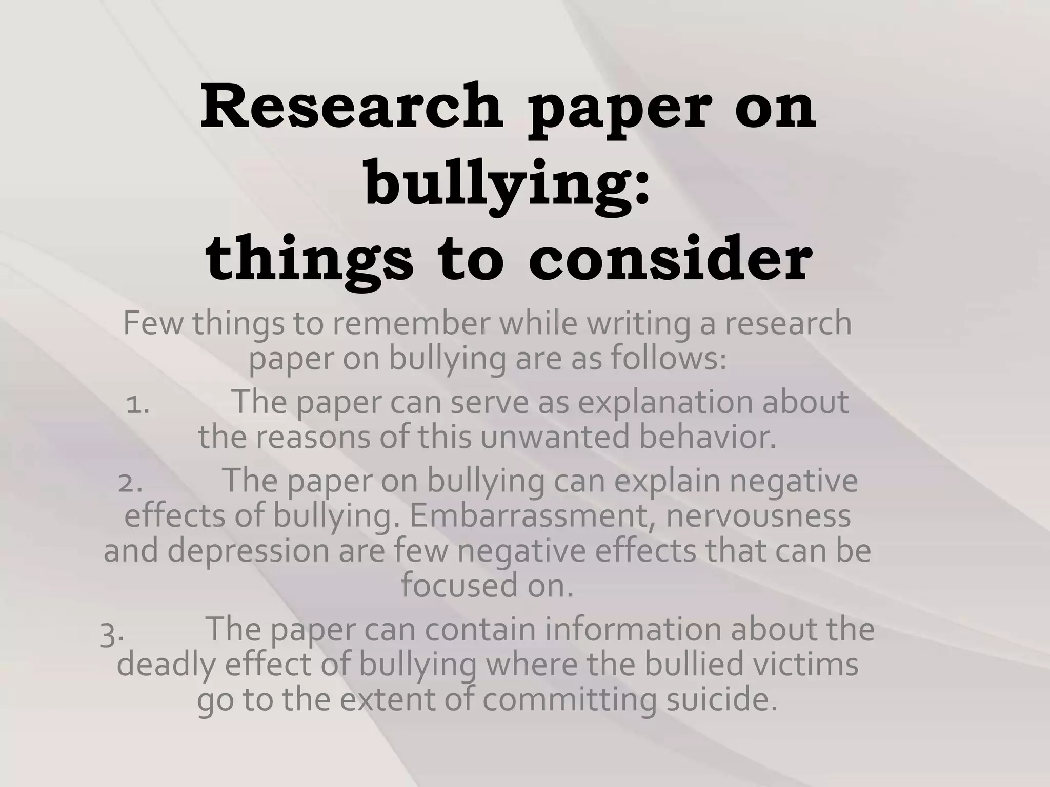 Research paper on bullying guidelines | PPTX