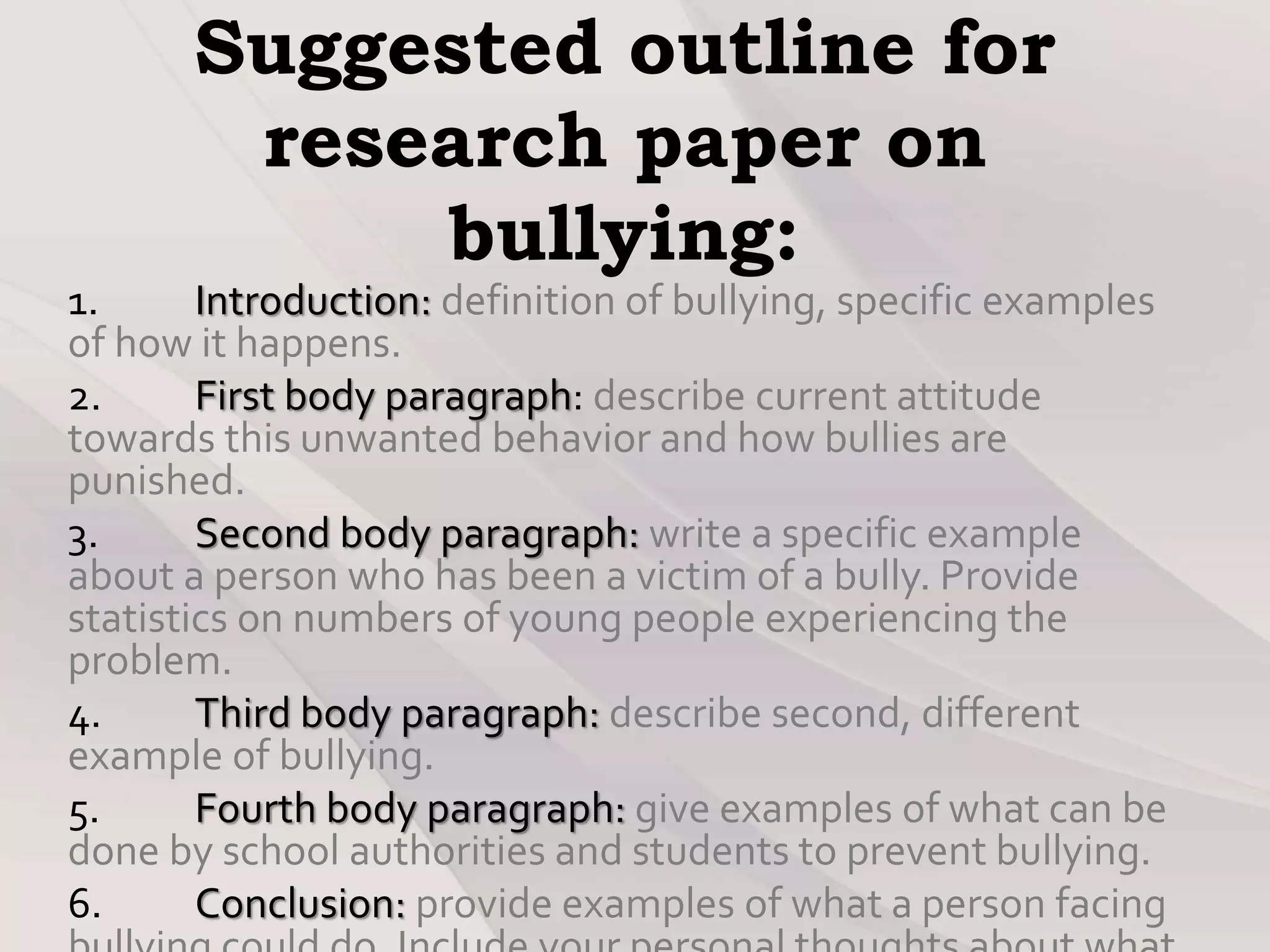 Research paper on bullying guidelines | PPTX