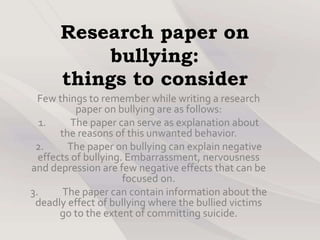 Research paper on bullying guidelines | PPTX