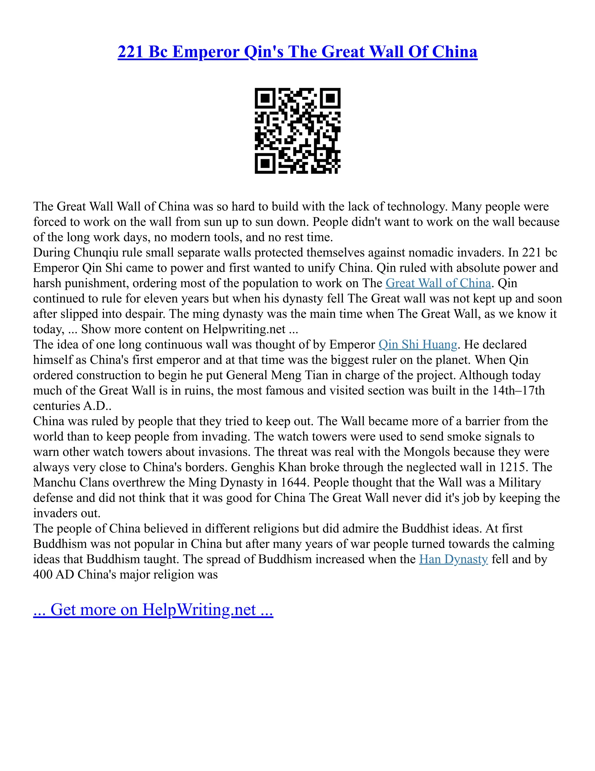 Research Paper On The Great Wall Of China | PDF