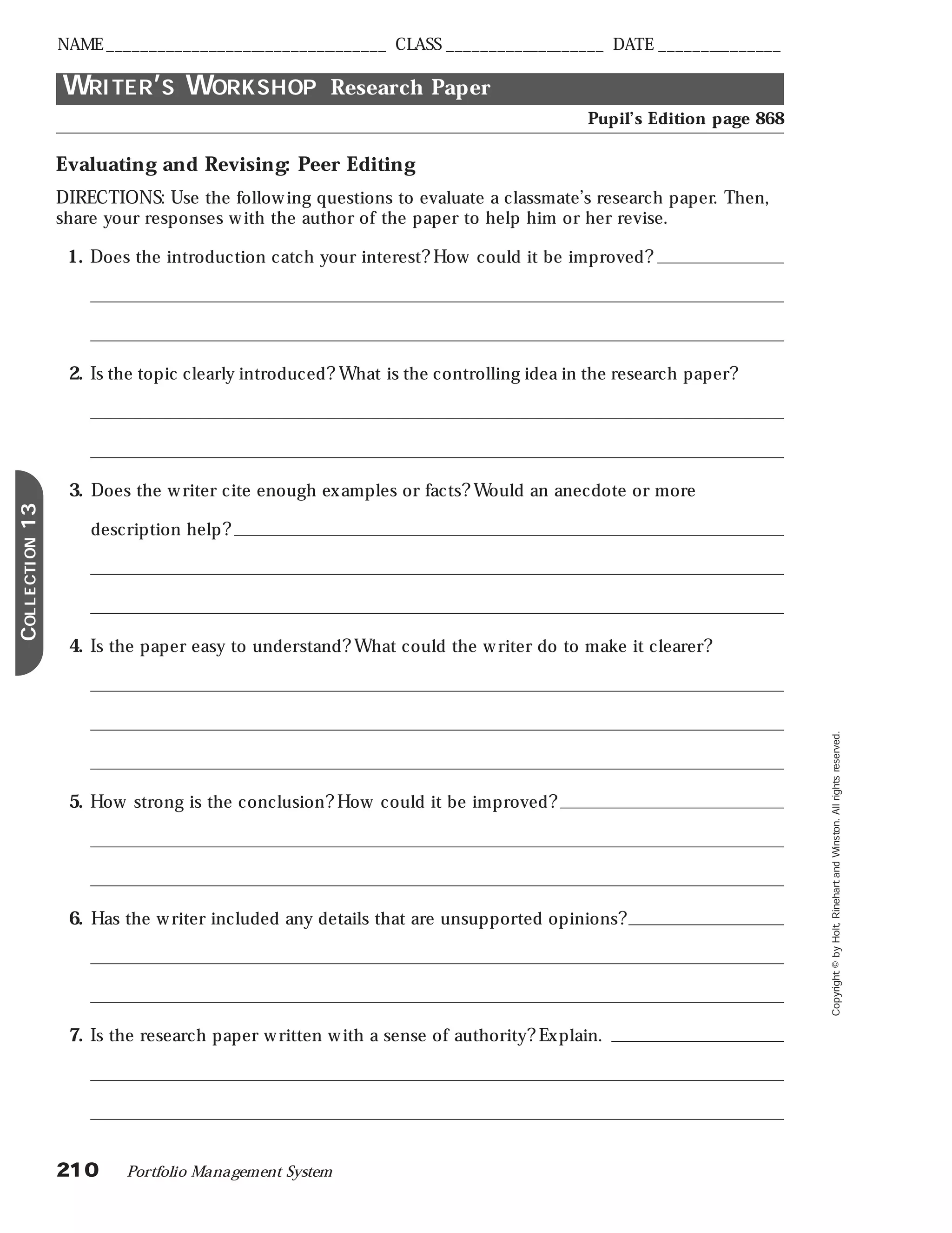 Research paper peer edit sheet | PDF