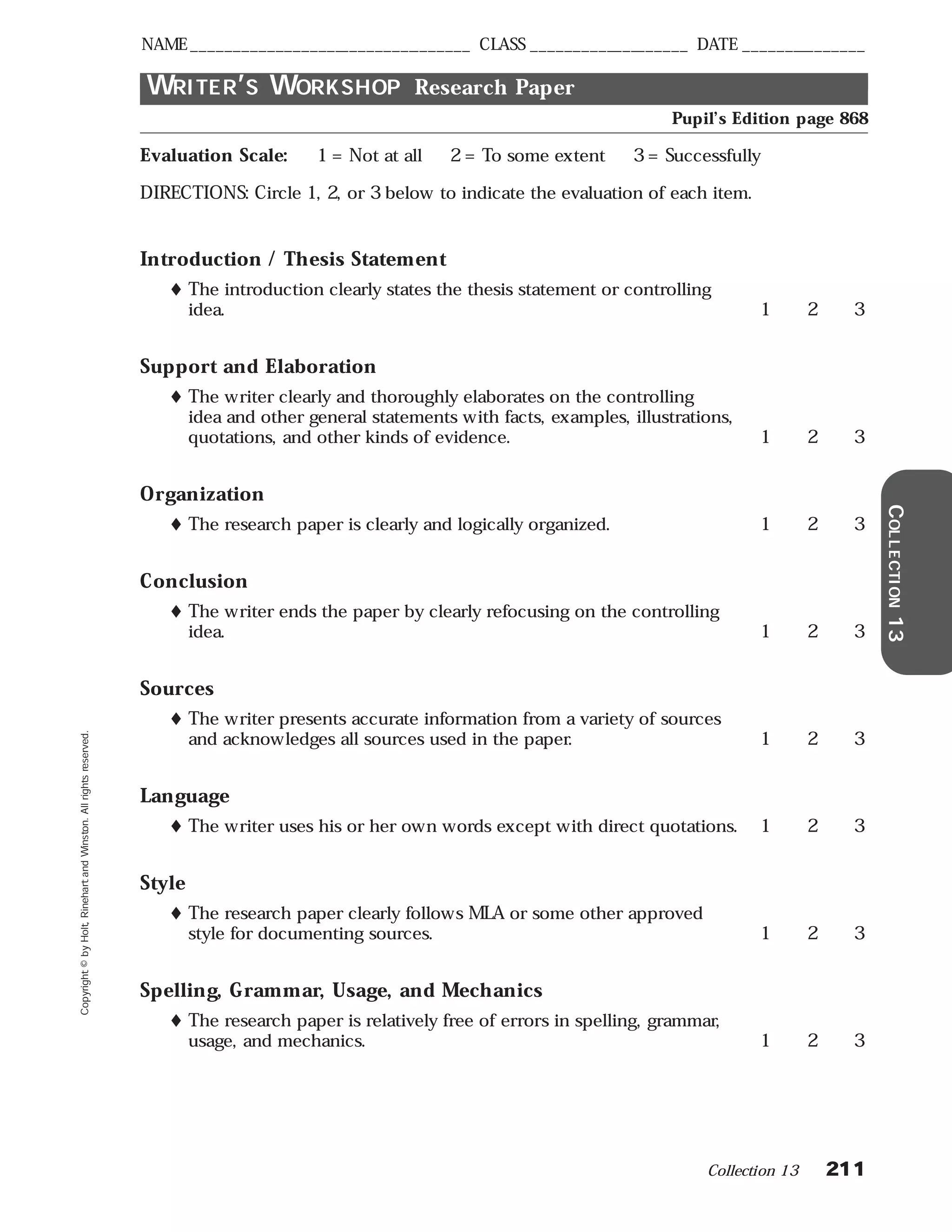 Research paper peer edit sheet | PDF