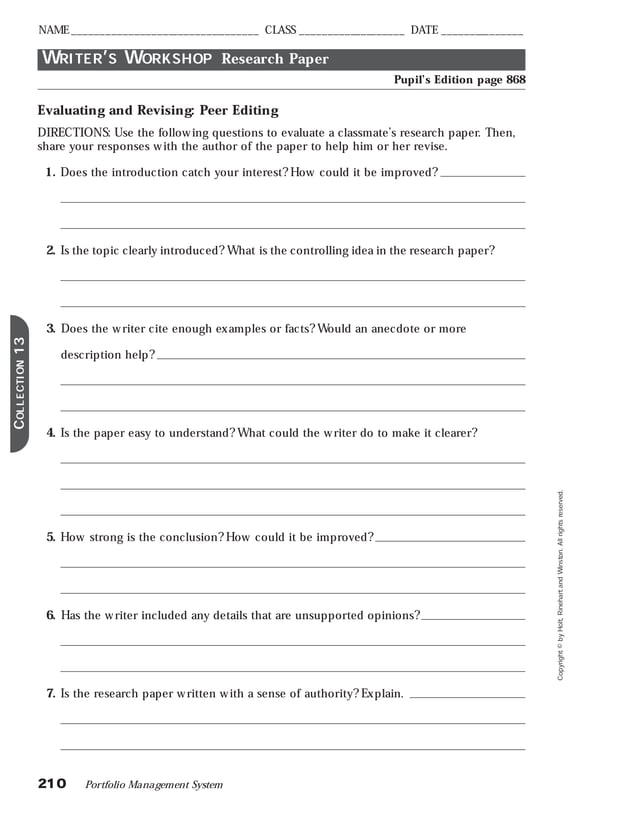 Research paper peer edit sheet | PDF