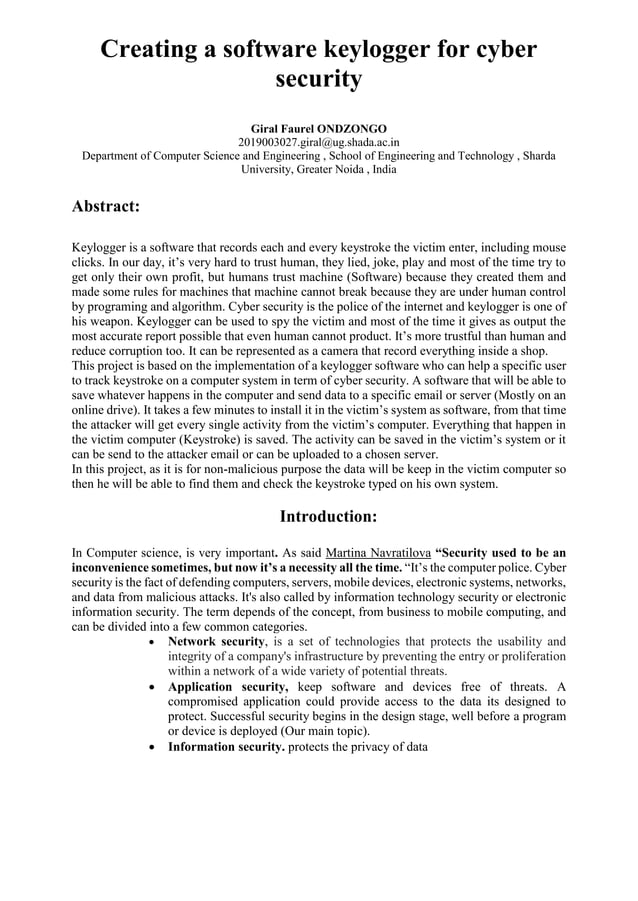 Create a software key logger | DOCX | Computing | Technology & Computing