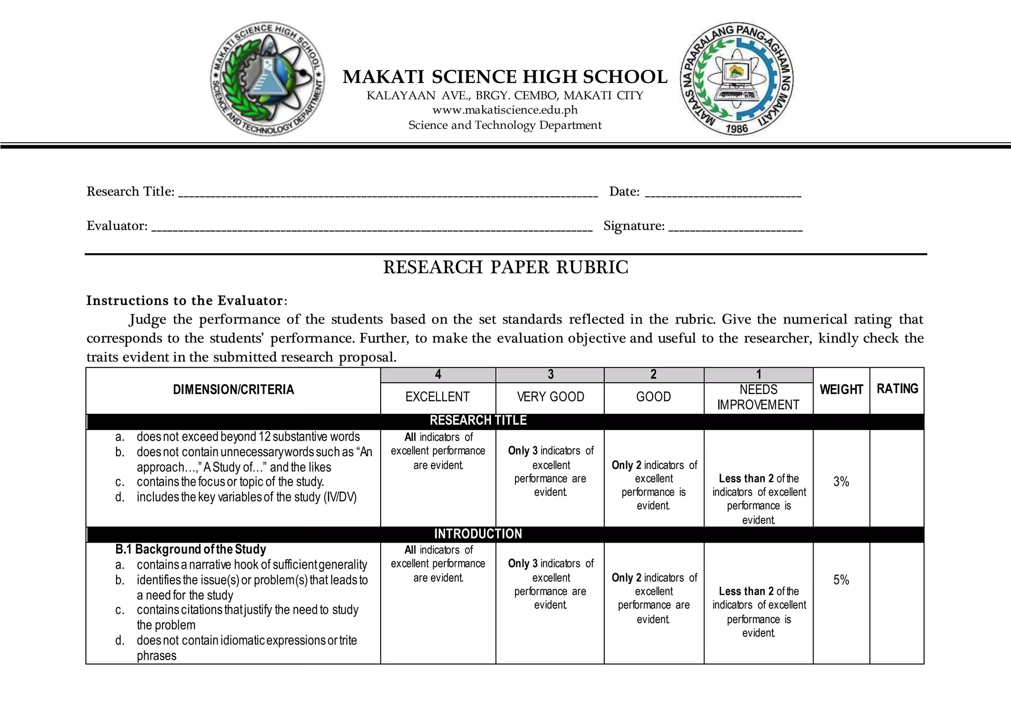 Research Paper Rubrics 2020 | DOCX