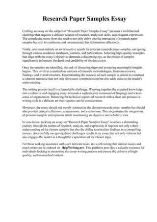 Research Paper Samples Essay | PDF | Homework and Study | Education