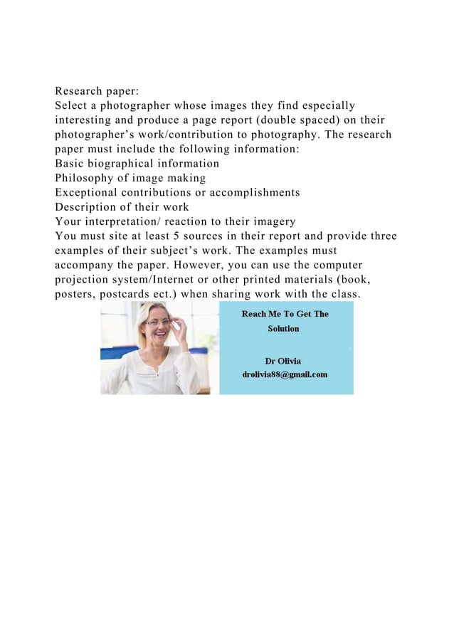 Research paperSelect a photographer whose images they find espe.docx | Photography | Arts and Crafts