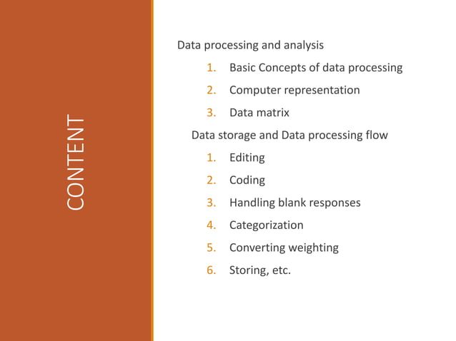 Data processing and analysis | PPTX | Data Storage and Warehousing | Computing