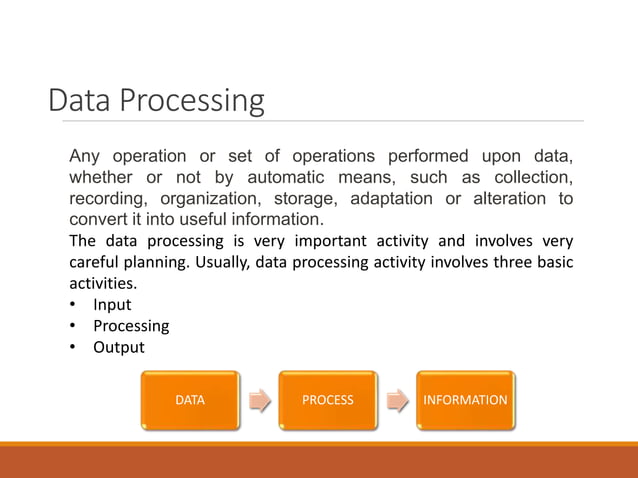 Data processing and analysis | PPTX | Data Storage and Warehousing | Computing