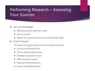 Research Process: Selecting and Evaluating Sources | PPTX | Search ...