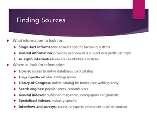 Research Process: Selecting and Evaluating Sources | PPTX | Search ...