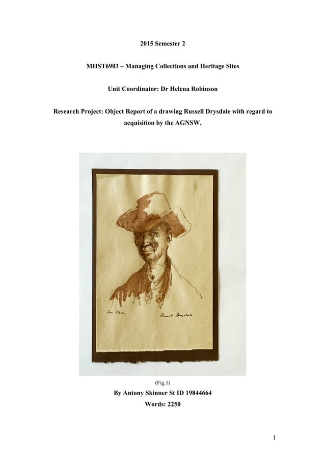 Object Report for Managing Collections & Heritage Sites Unit (MMHS ...