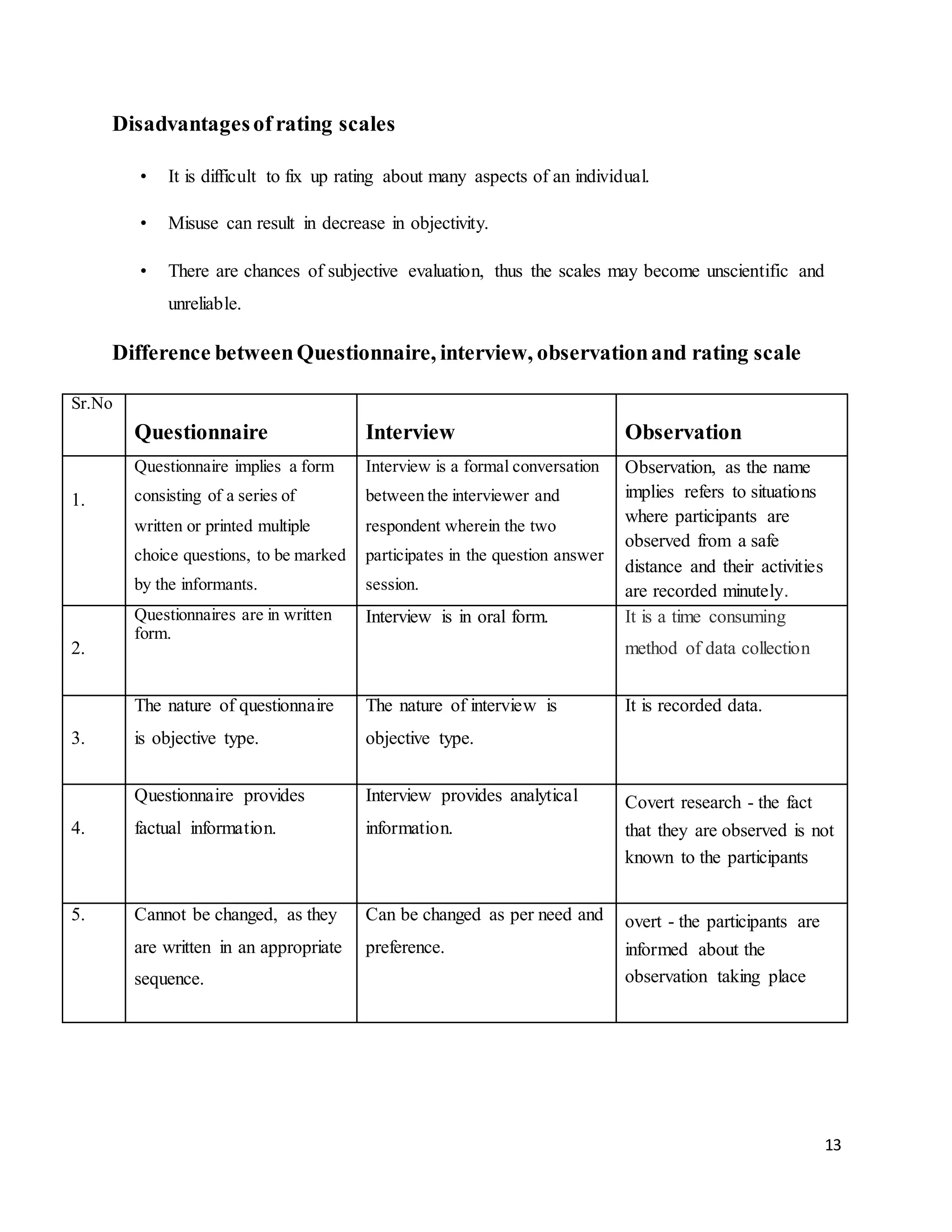 Questionnaire, interview, observation and rating scale | DOCX