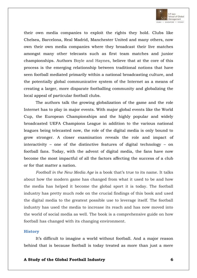 Research project - The Global Football Industry | DOCX | Soccer | Sports