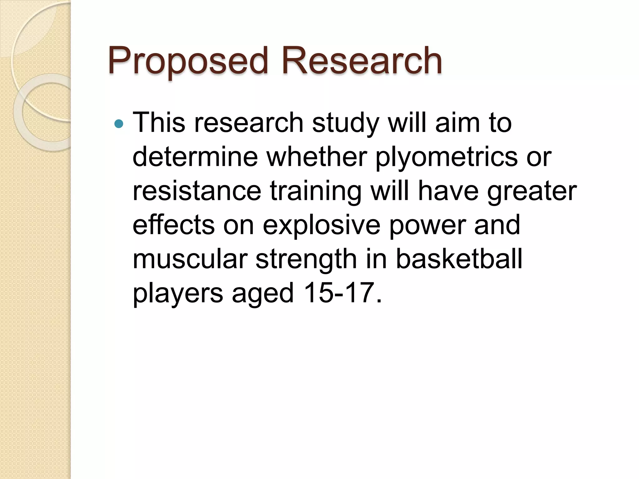 Plyometric and Resistances Training Research Proposal | PPTX