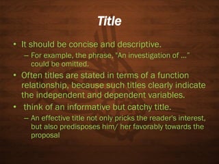 Research proposal: How to Write a Research Proposal | PPT