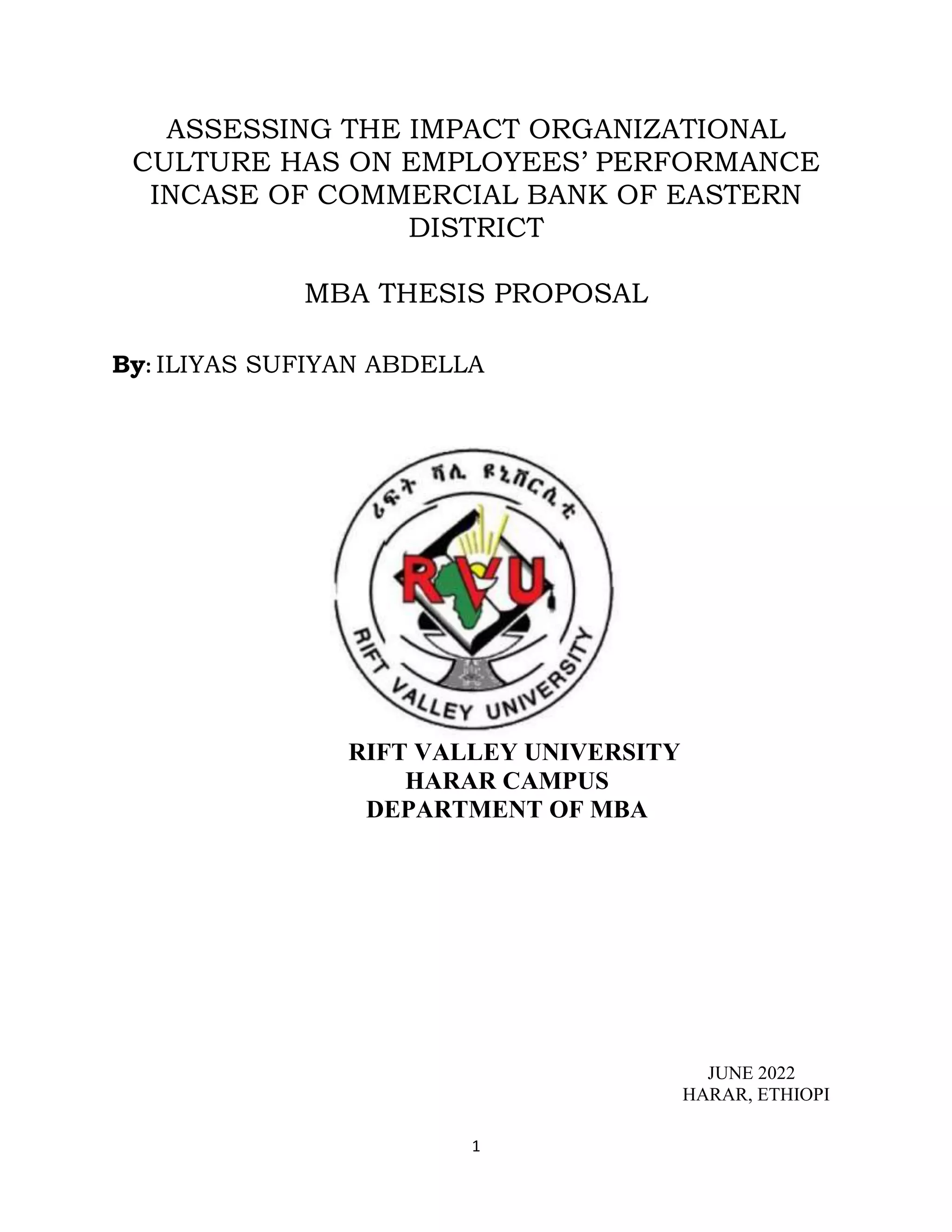 Research Proposal done on CBE of Eastern District by Iliyas Sufiyan Abdella.docx