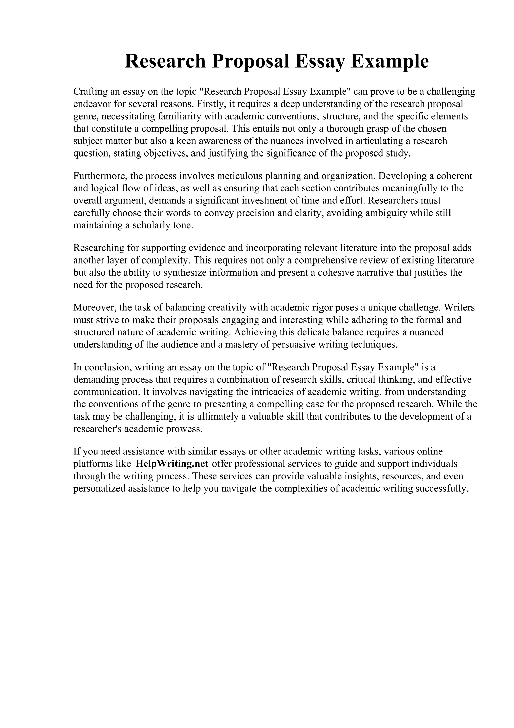 Research Proposal Essay Example | PDF