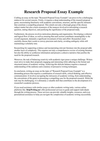 Research Proposal Essay Example | PDF