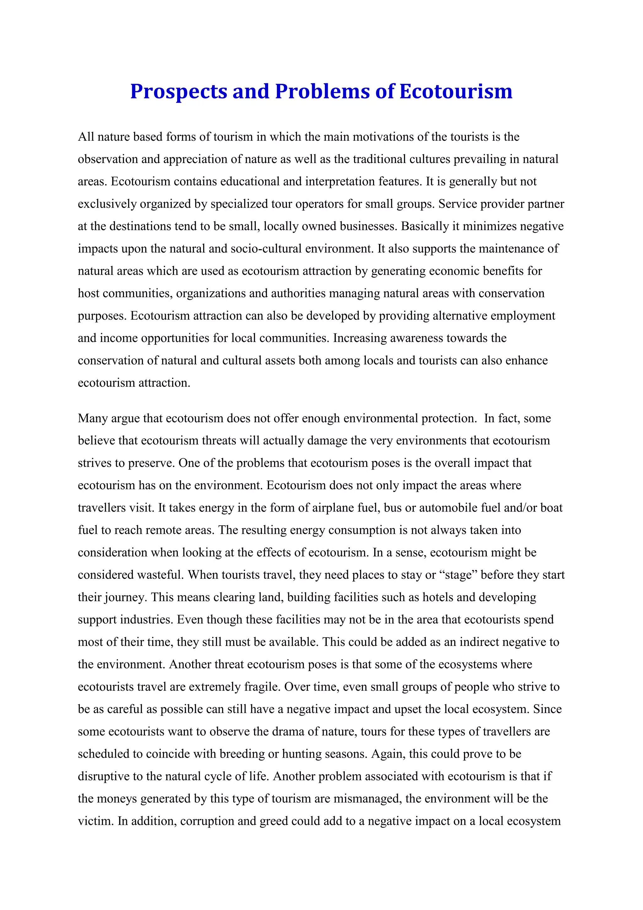 Research proposal on ecotourism | PDF