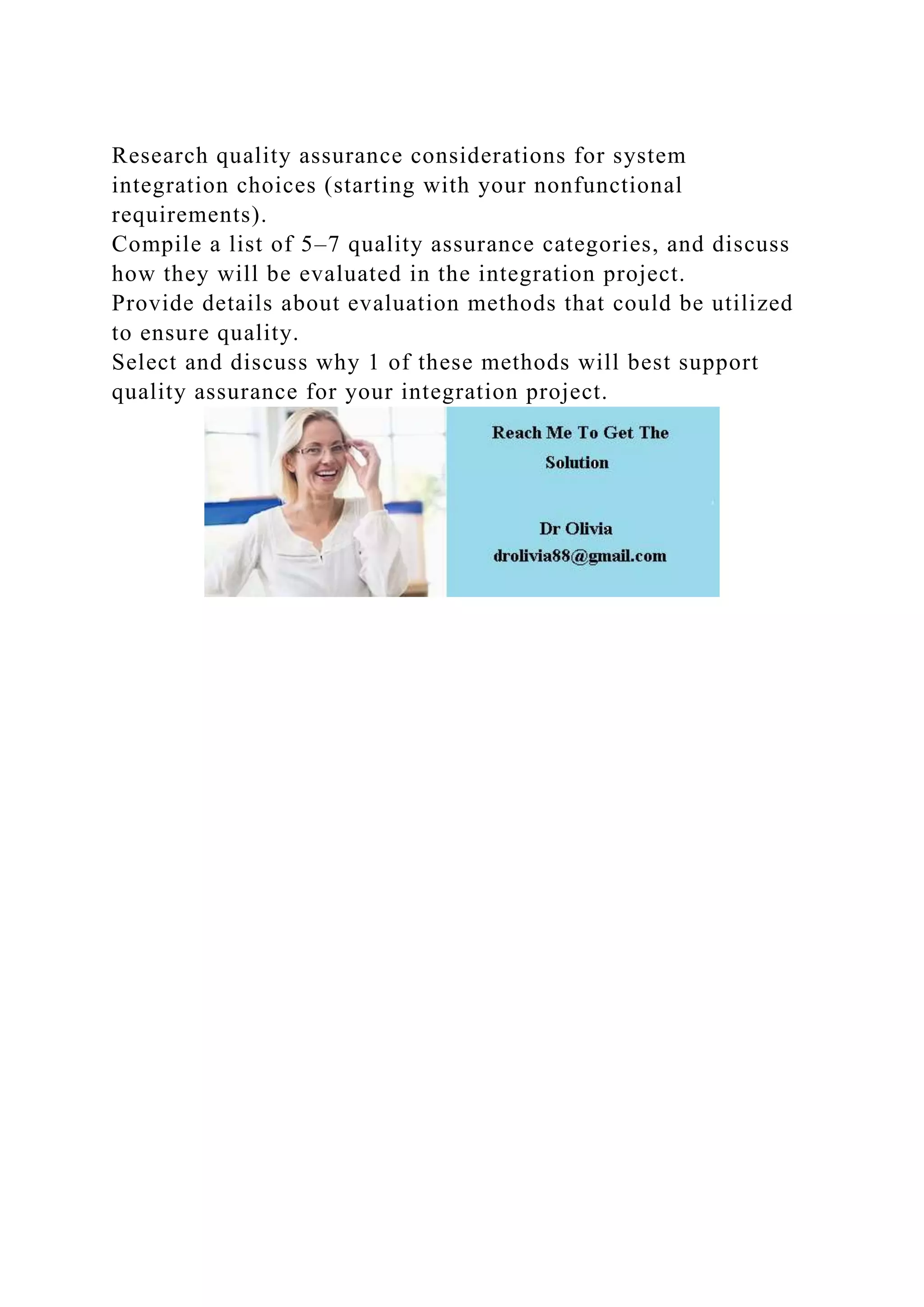 Research quality assurance considerations for system integration cho.docx