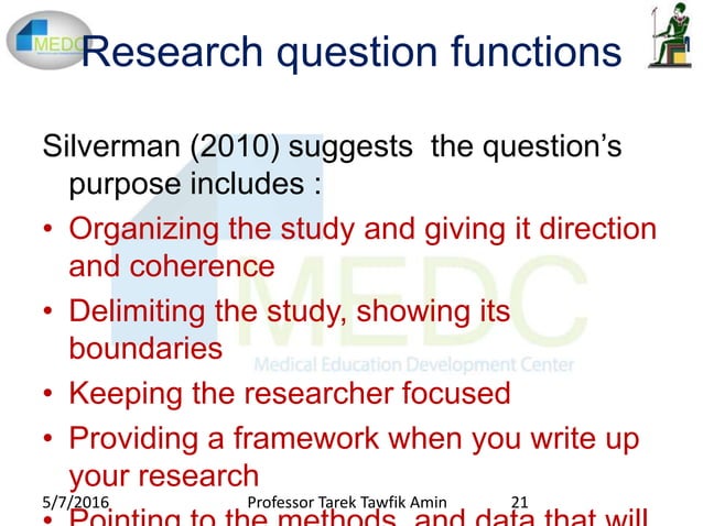 Research question, criteria, formulation, and relation to research ...
