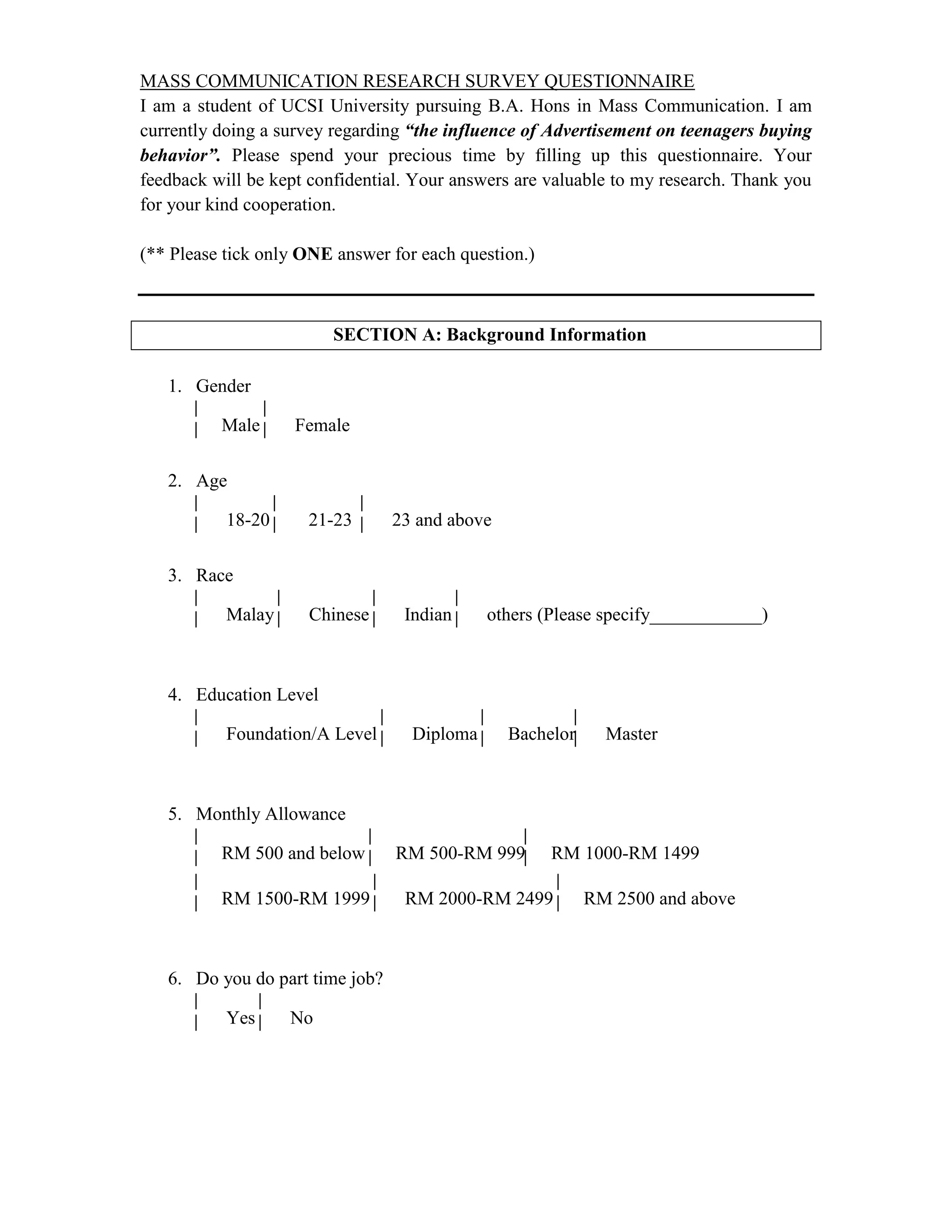 Questionnaire on Advertisement | DOCX