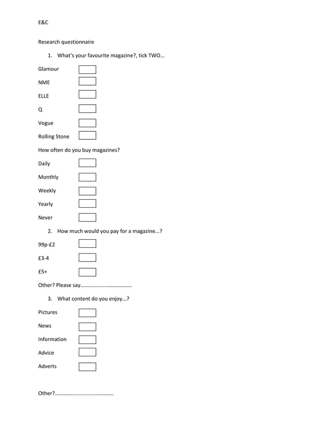 Research questionnaire for magazines | DOCX