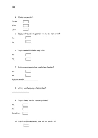 Research questionnaire for magazines | DOCX