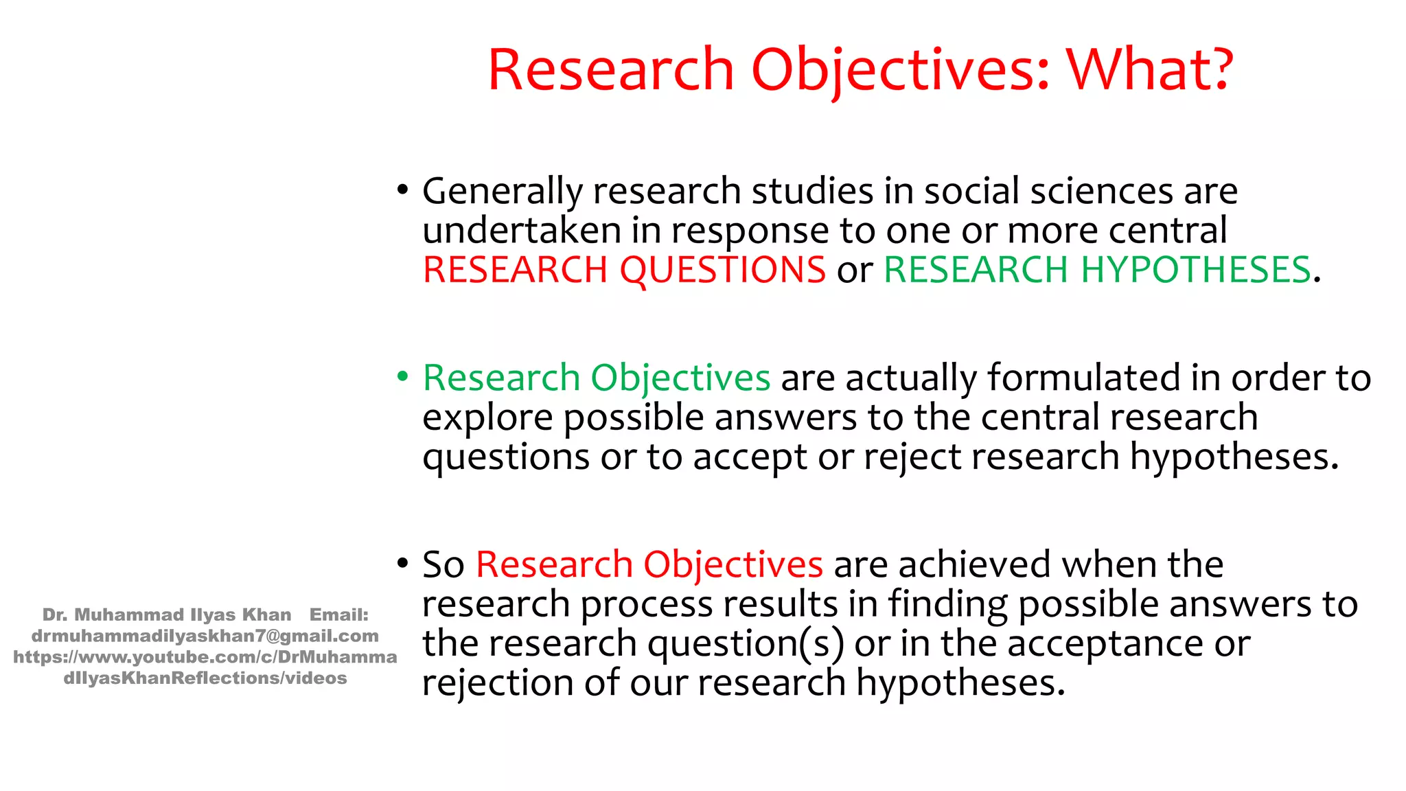 Research Questions-Hypotheses-Objectives Dr M Ilyas Khan Hazara ...