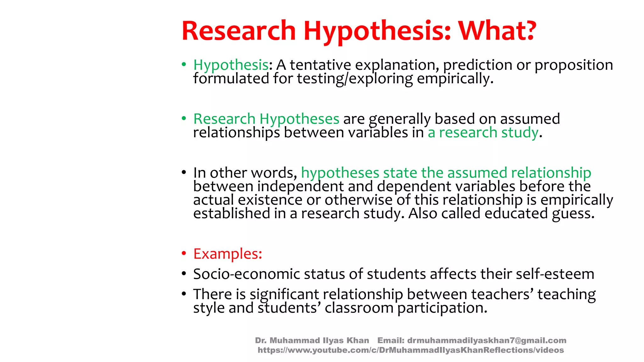 Research Questions-Hypotheses-Objectives Dr M Ilyas Khan Hazara ...