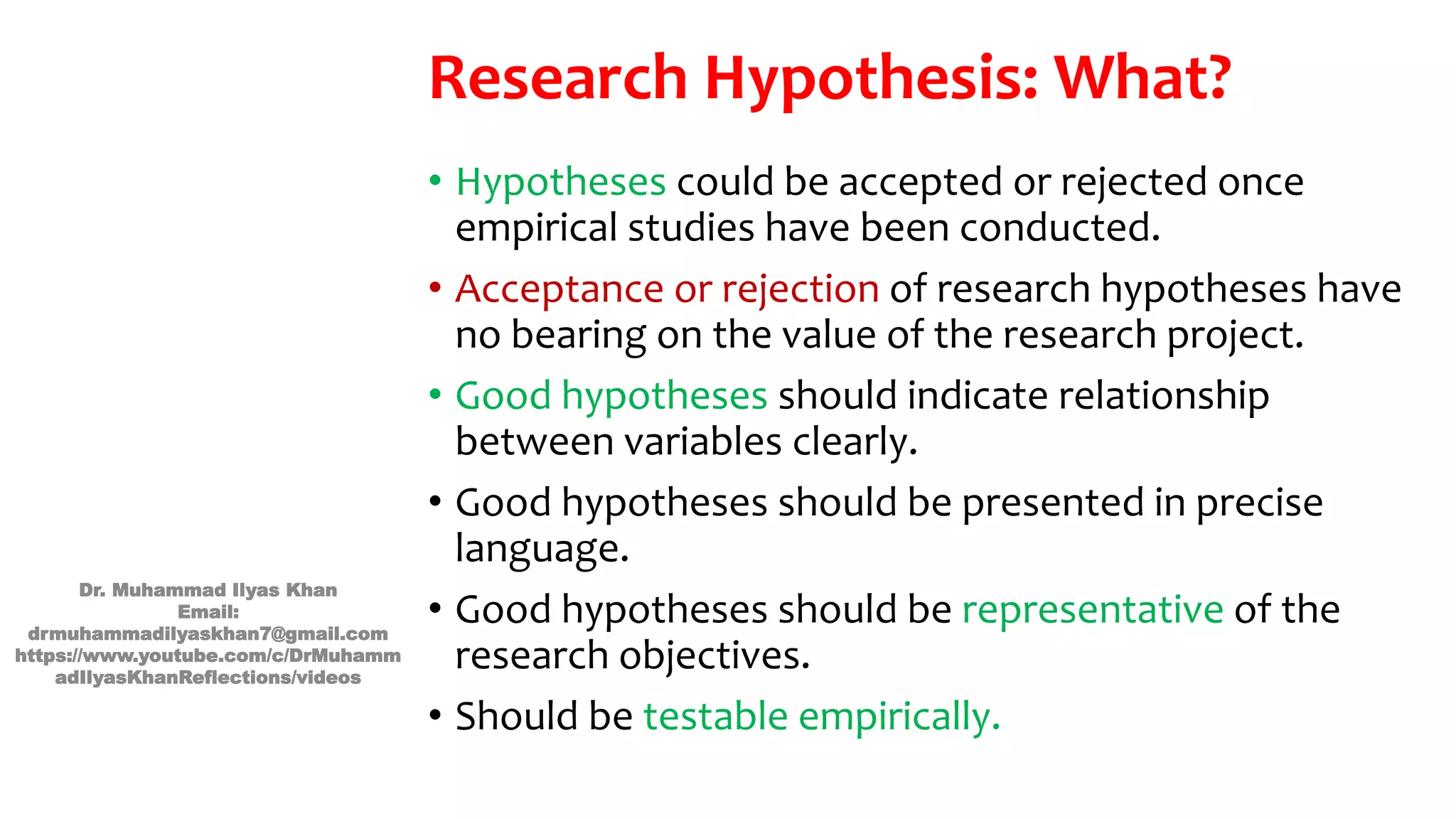 Research Questions-Hypotheses-Objectives Dr M Ilyas Khan Hazara ...