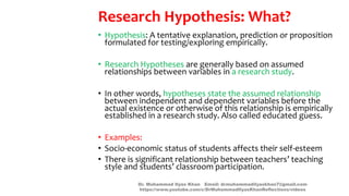 Research Questions-Hypotheses-Objectives Dr M Ilyas Khan Hazara ...