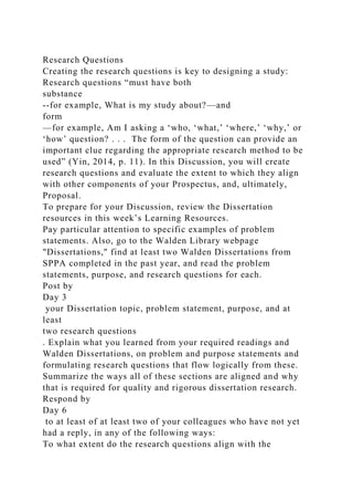 Research QuestionsCreating the research questions is key to design.docx