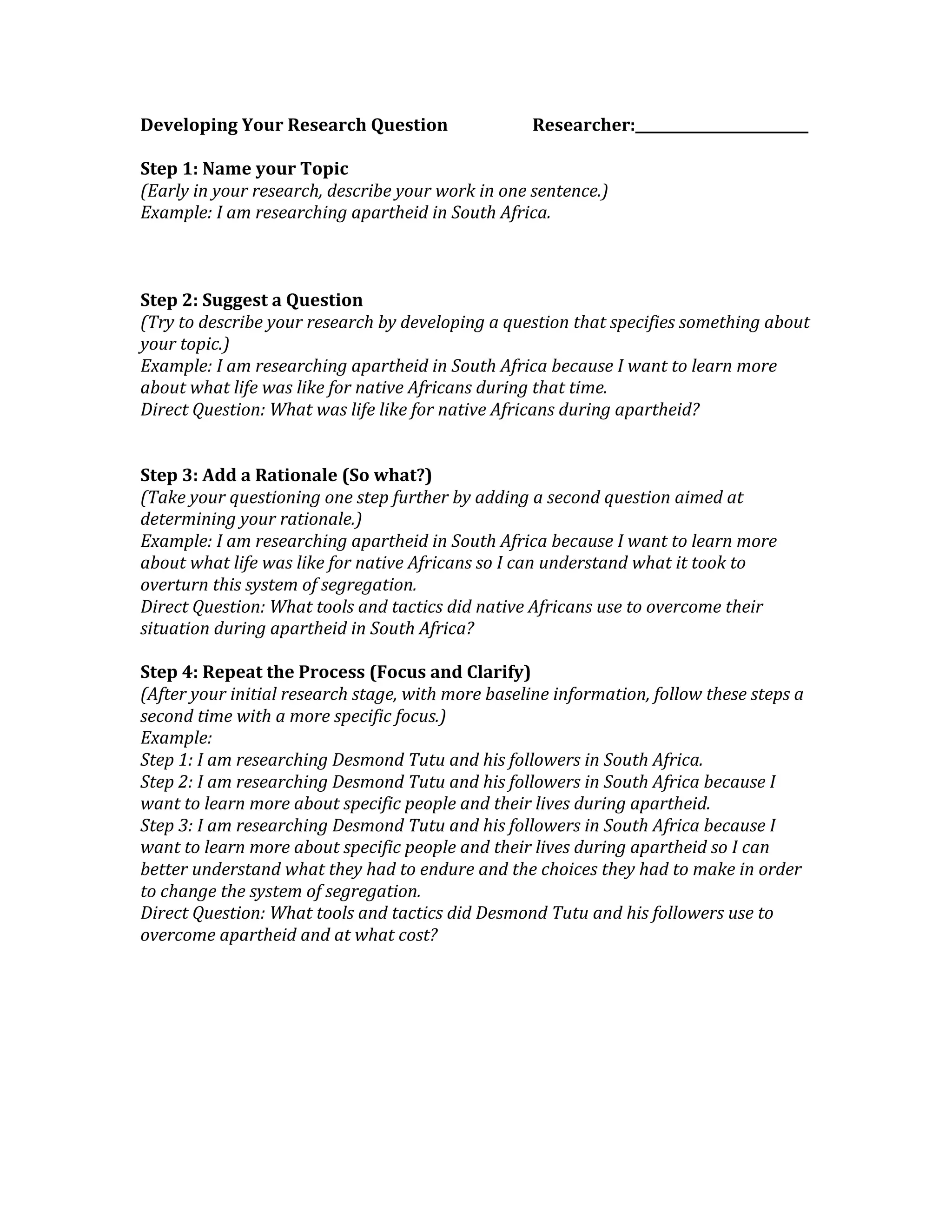 Research question worksheet | PDF
