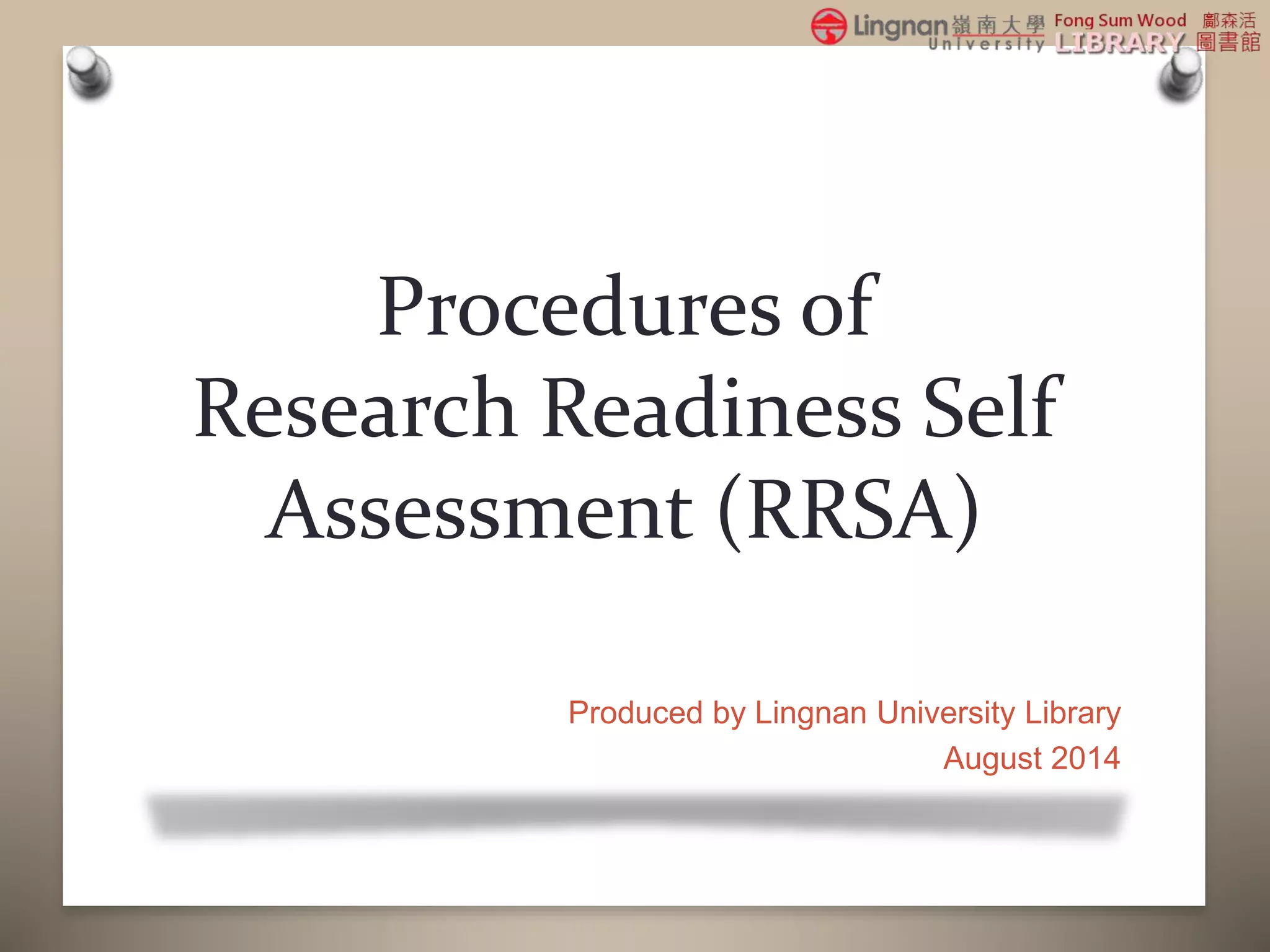 More about Research Readiness Self Assessment (RRSA) | PPT