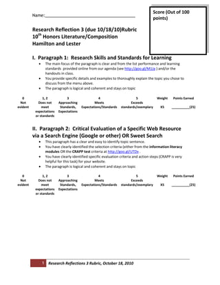 Research reflections blog entry 3 rubric | PDF | Education