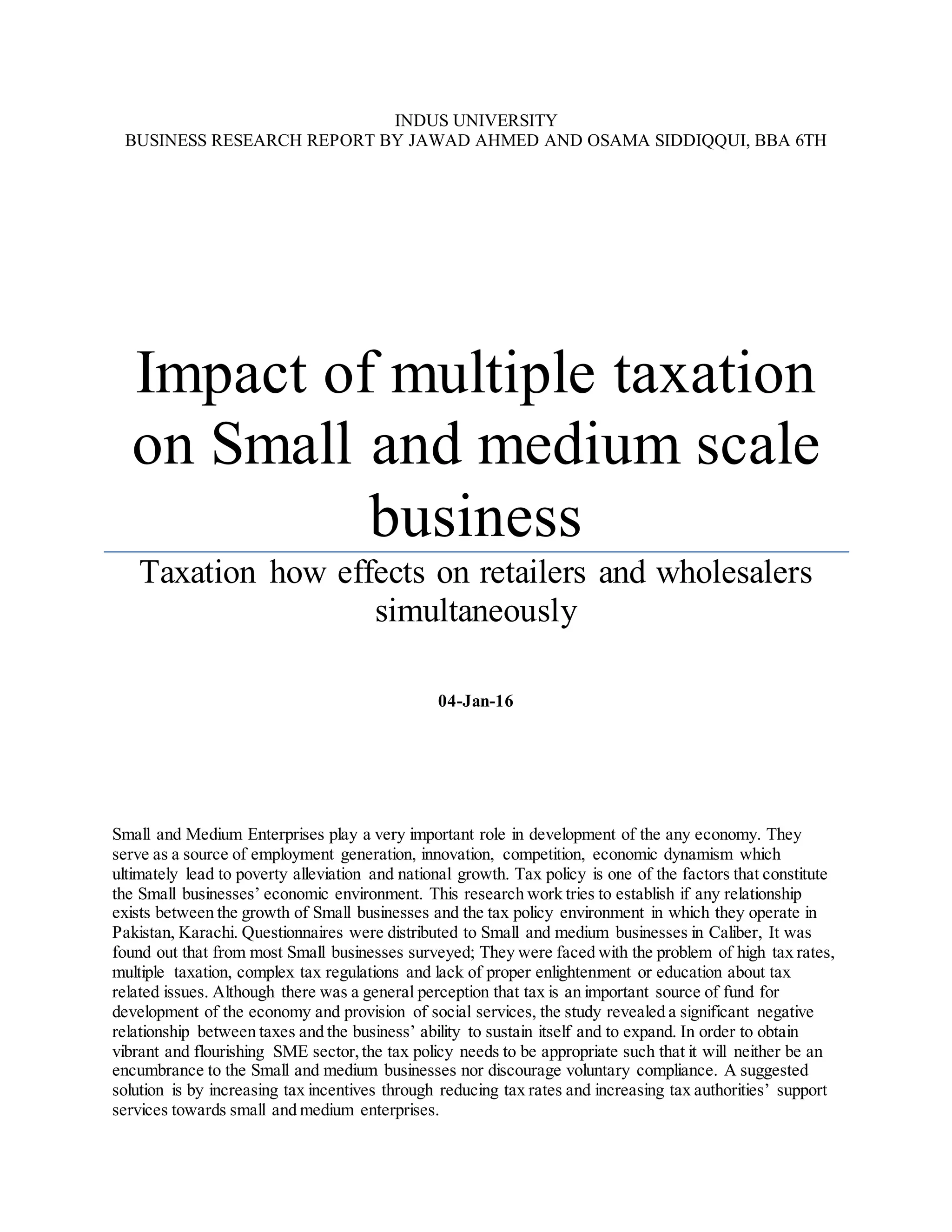 Research report impact of multiple taxation | DOCX