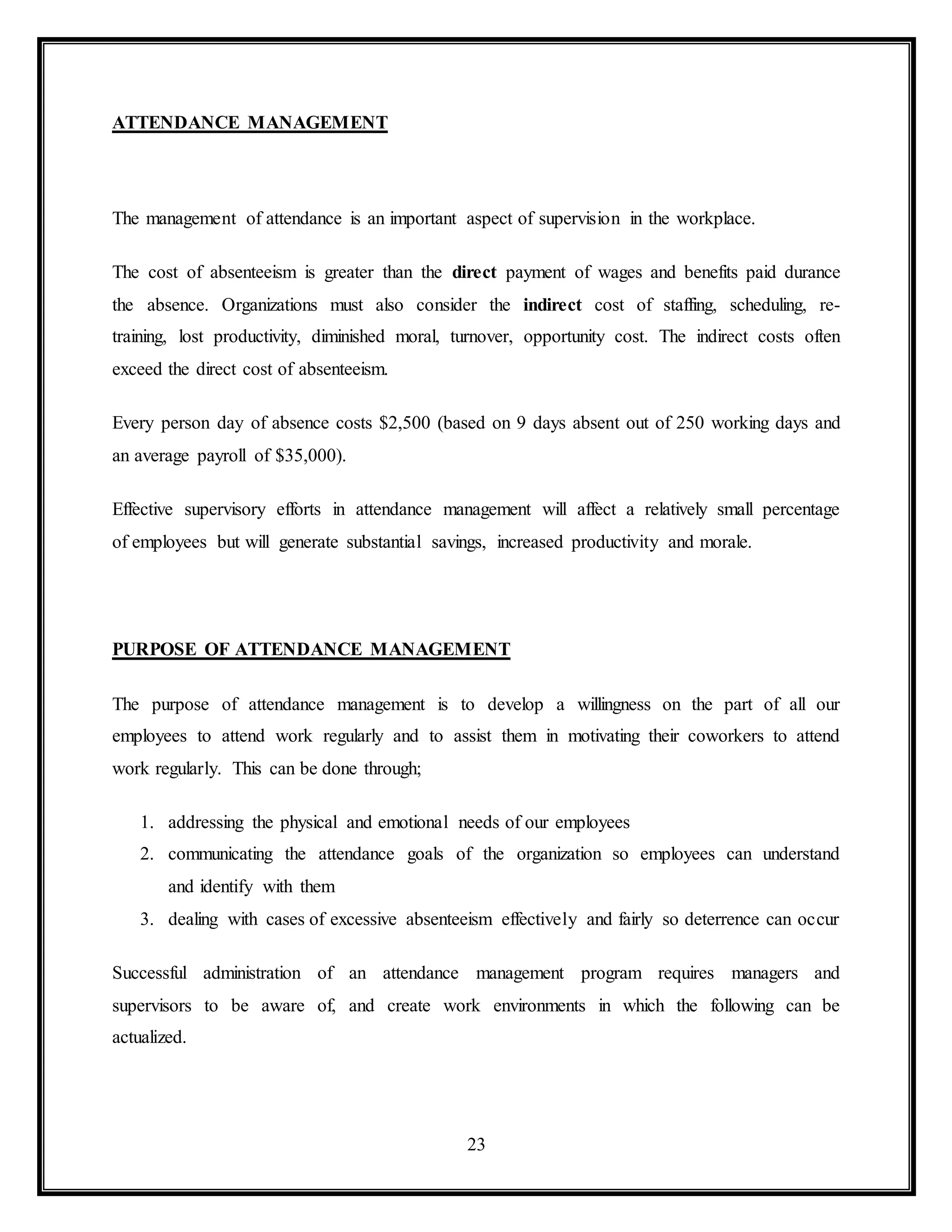 Research Report on Employee's Absenteeism | DOCX