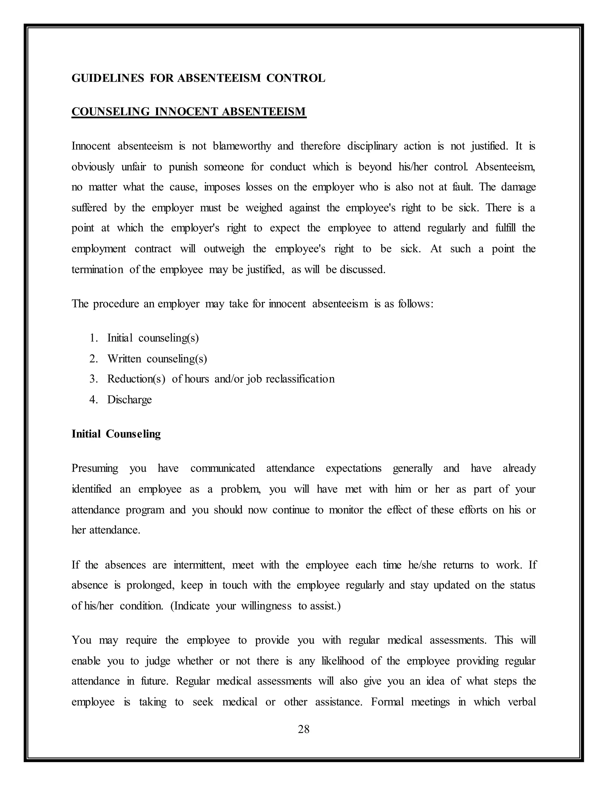 Research Report on Employee's Absenteeism | DOCX