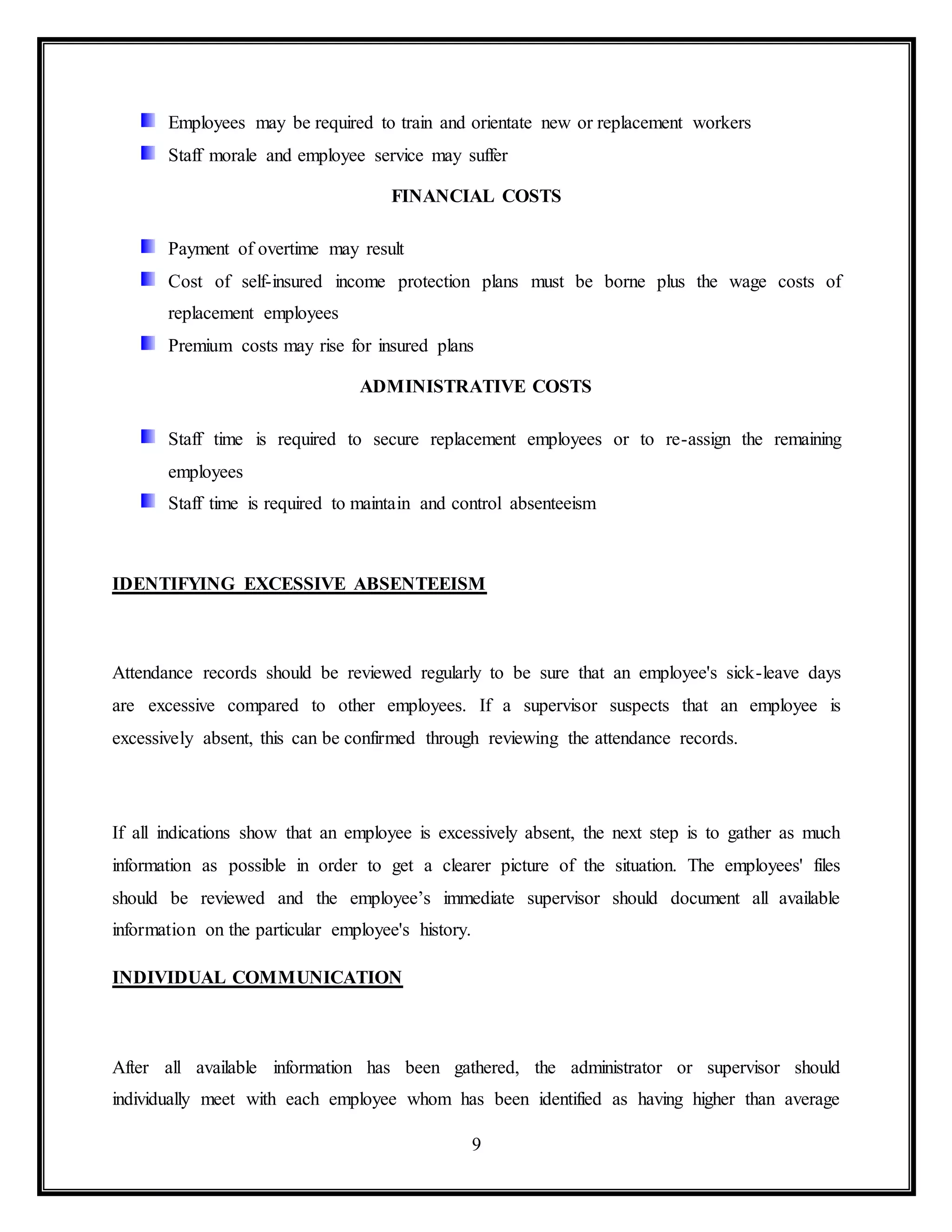 Research Report on Employee's Absenteeism | DOCX