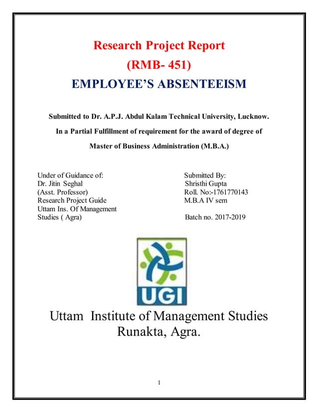 Research Report on Employee's Absenteeism | PDF